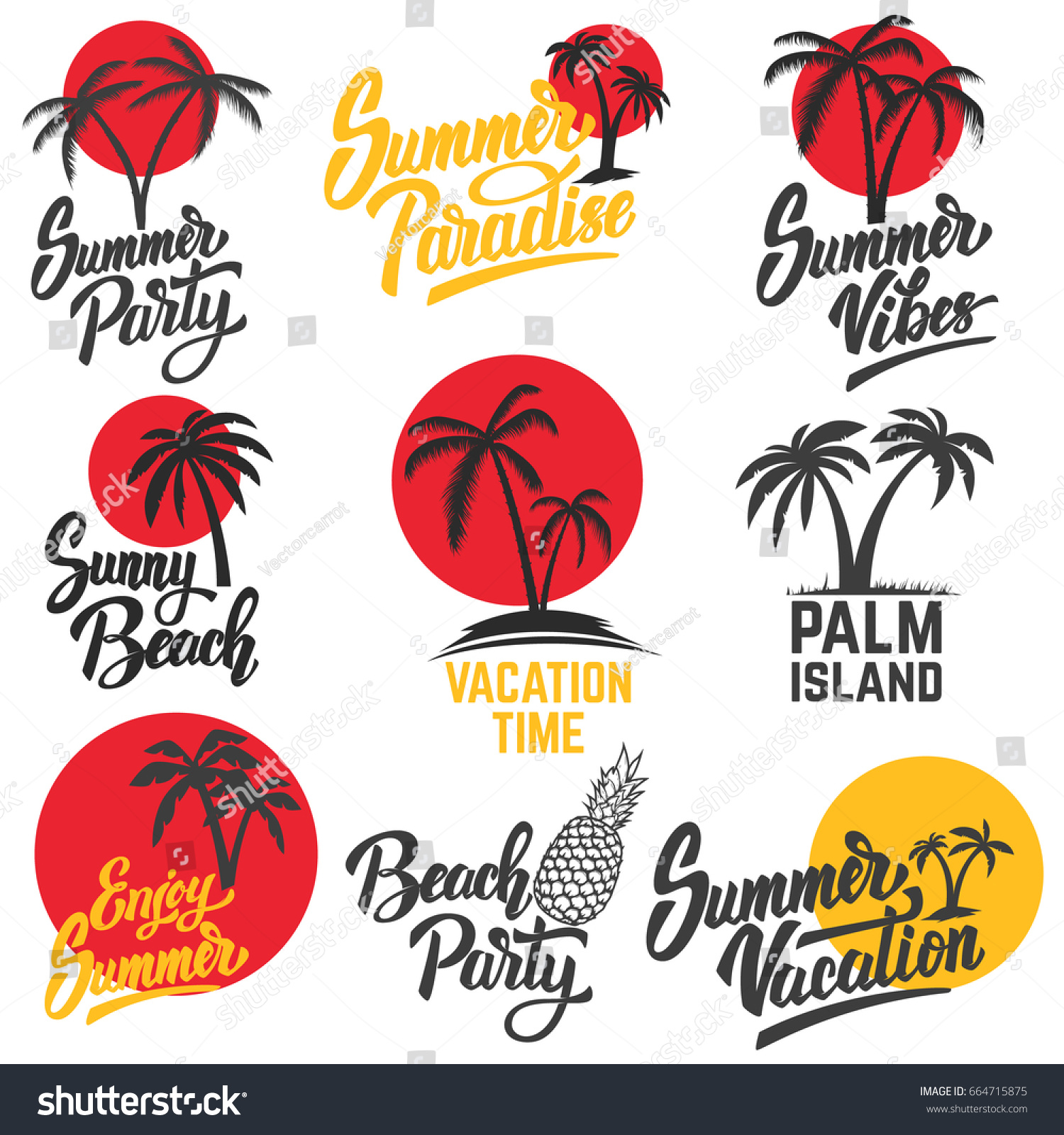 Set Summer Emblems Palm Trees Design: стоковая векторная графика (без ... Set Summer Emblems Palm Trees Design: стоковая векторная графика (без ...