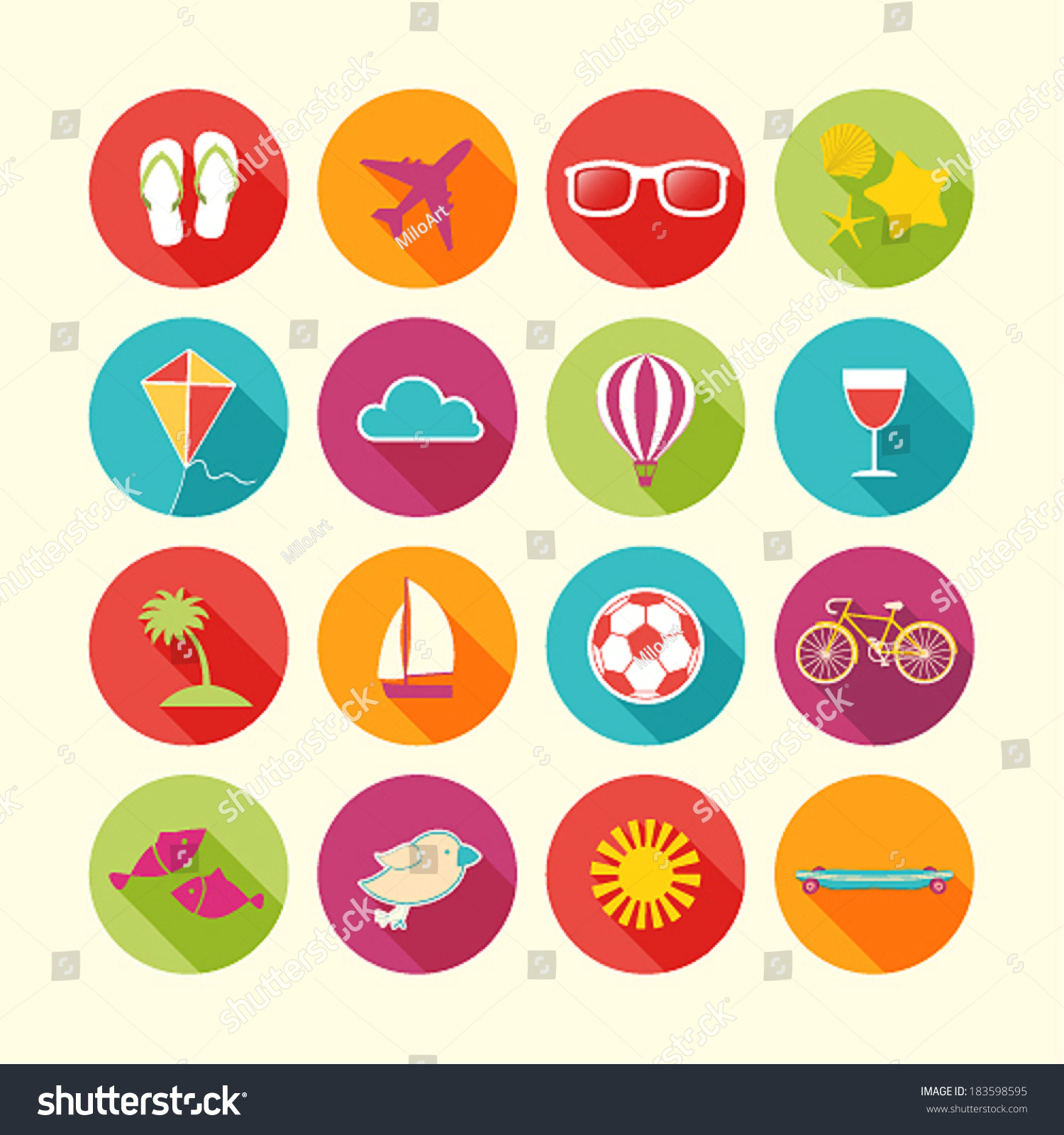 Set Summer Objects Vector Illustration Stock Vector (Royalty Free ...
