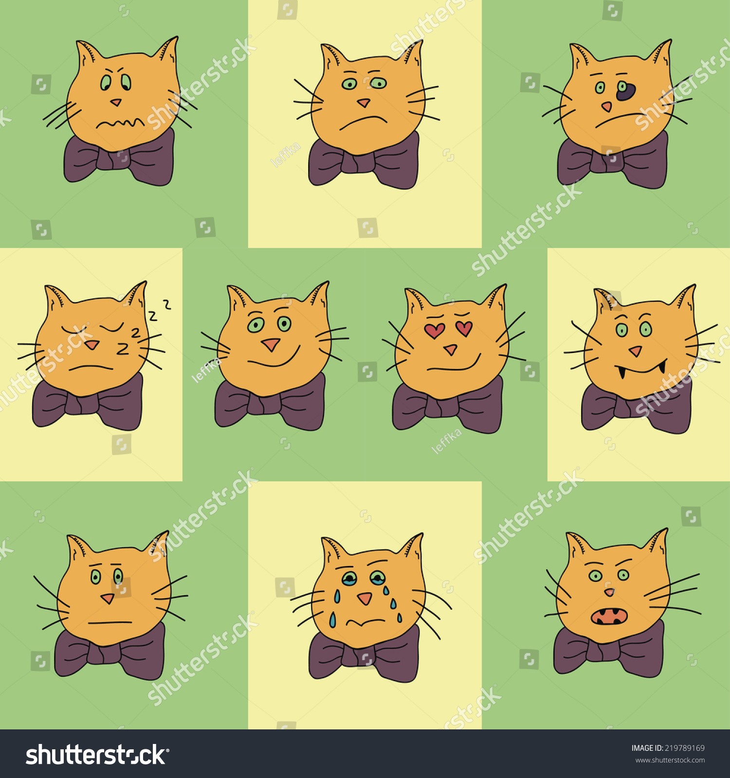 Set Funny Cat Icons Different Emotion เวกเตอร์สต็อก ปลอดค่าลิขสิทธิ์