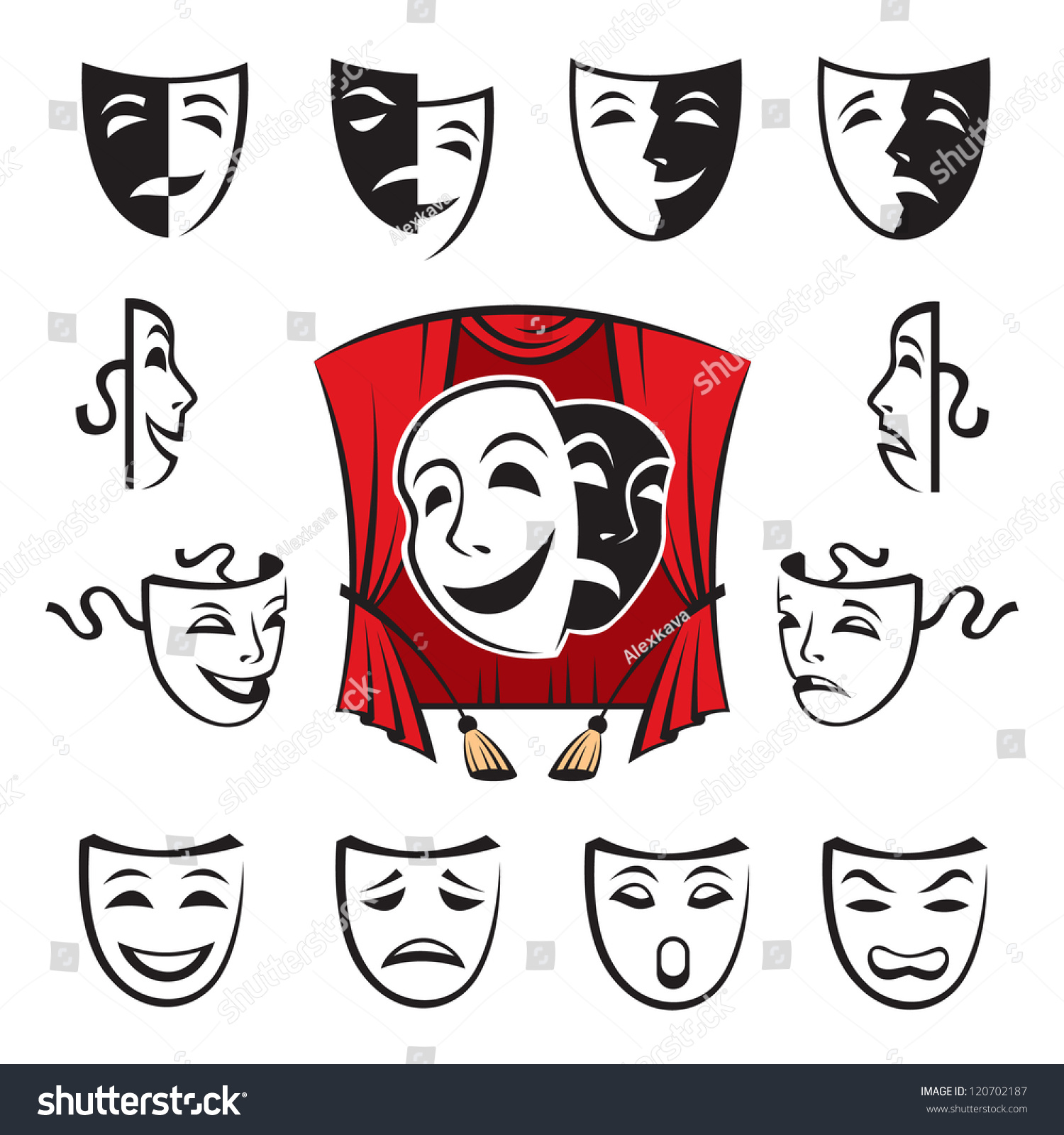Set Of Theatrical Masks Stock Vector Illustration 120702187 : Shutterstock Set Of Theatrical Masks Stock Vector Illustration 120702187 : Shutterstock