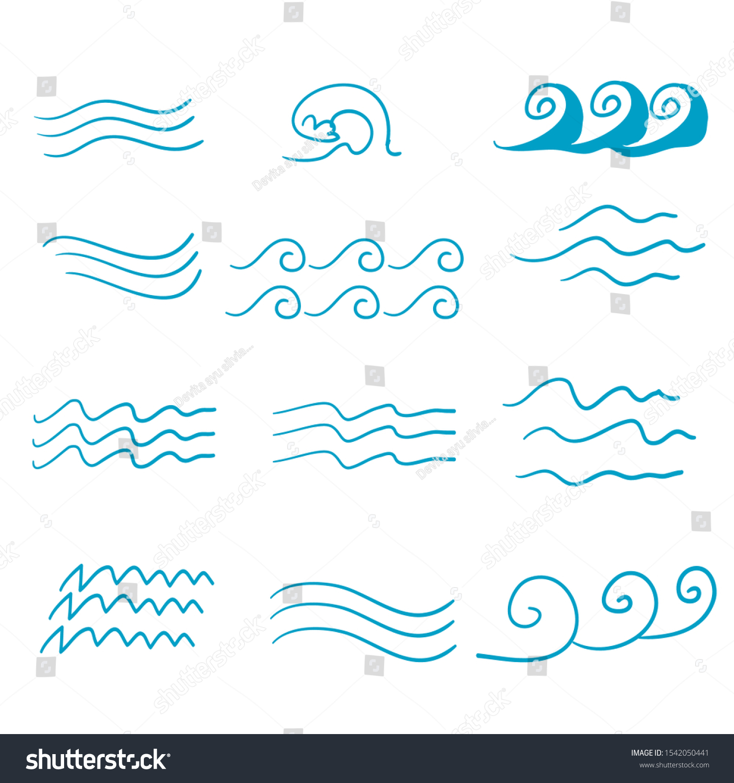 Set Thin Line Waves Vector Handddrawn Stock Vector (Royalty Free ...