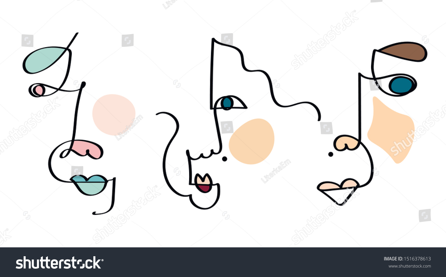 Set Three Abstract Face One Line Stock Vector Royalty Free 1516378613