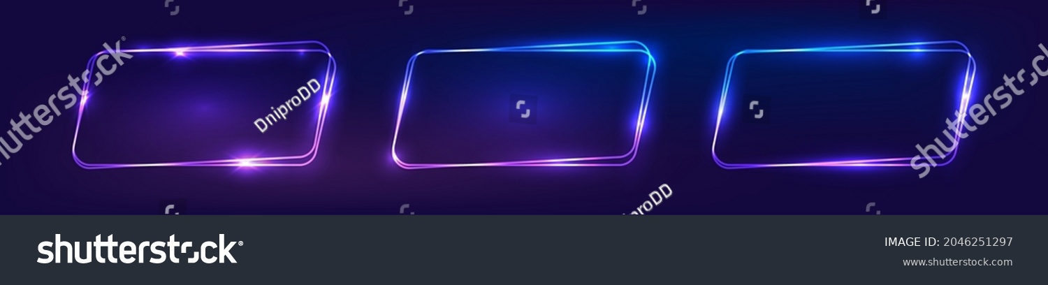 Set Three Neon Double Rounded Rectangular Stock Vector (Royalty Free ...