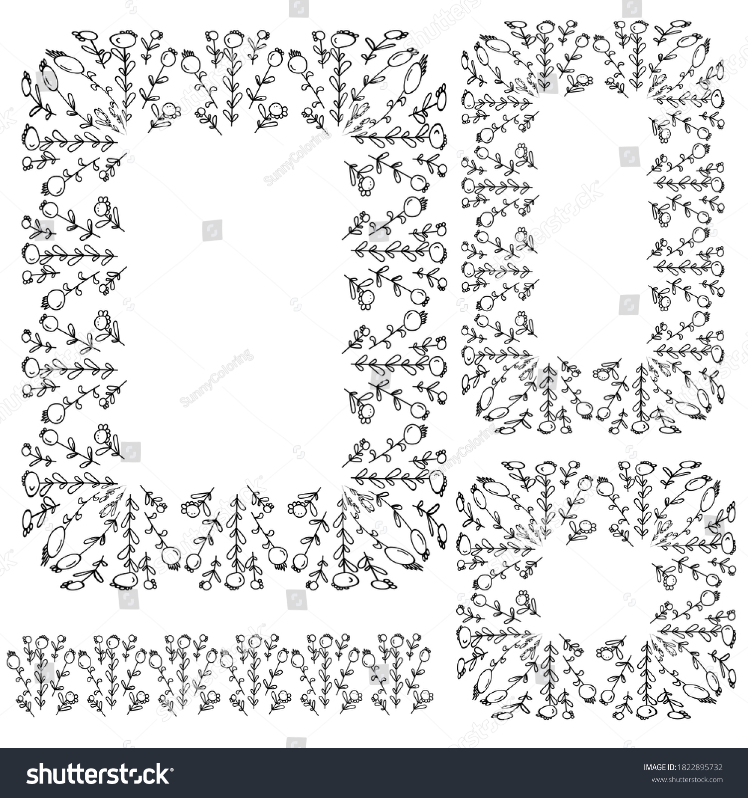 Set Three Rectangular Frames Border Doodle Stock Vector (Royalty Free ...