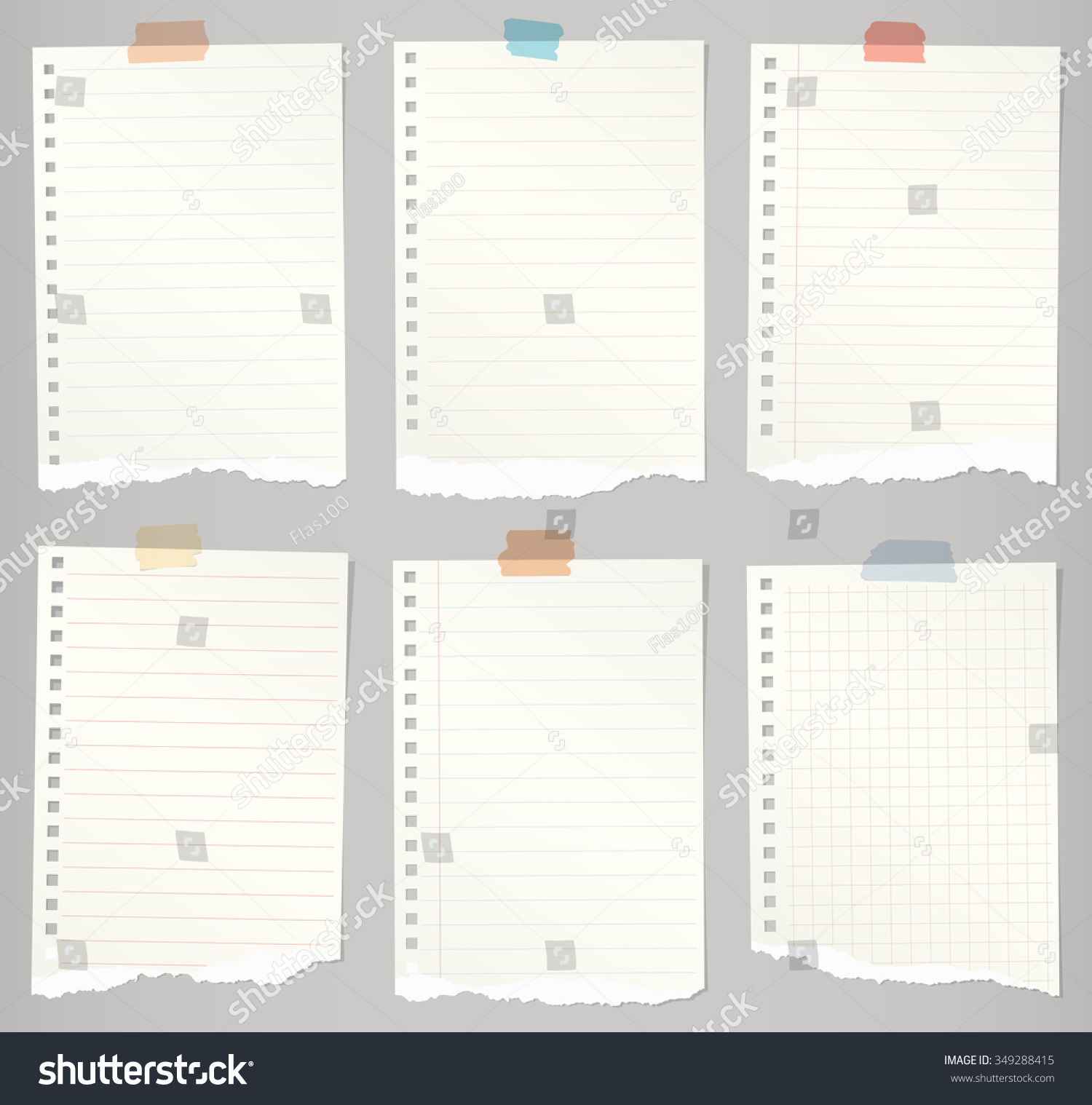 Set Torn Notebook Papers Lines Grid Stock Vector Royalty Free 349288415