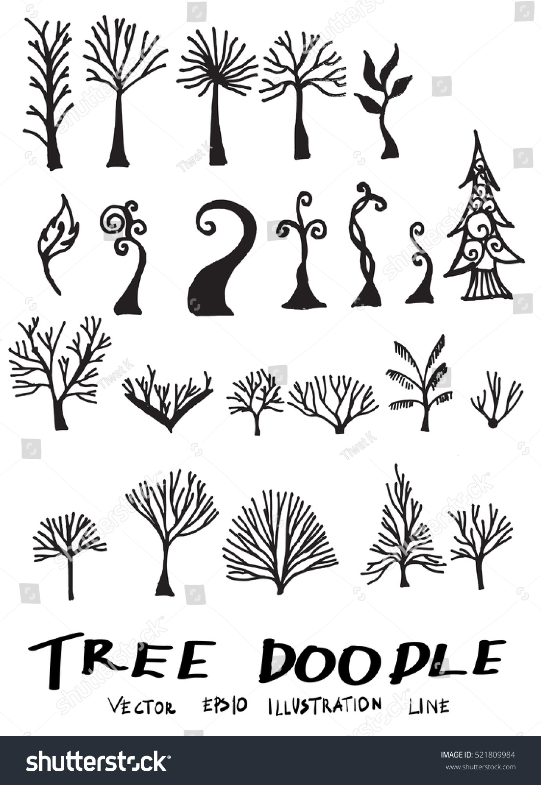 Set Tree Doodles Vector: vector de stock (libre de regalías) 521809984 ...