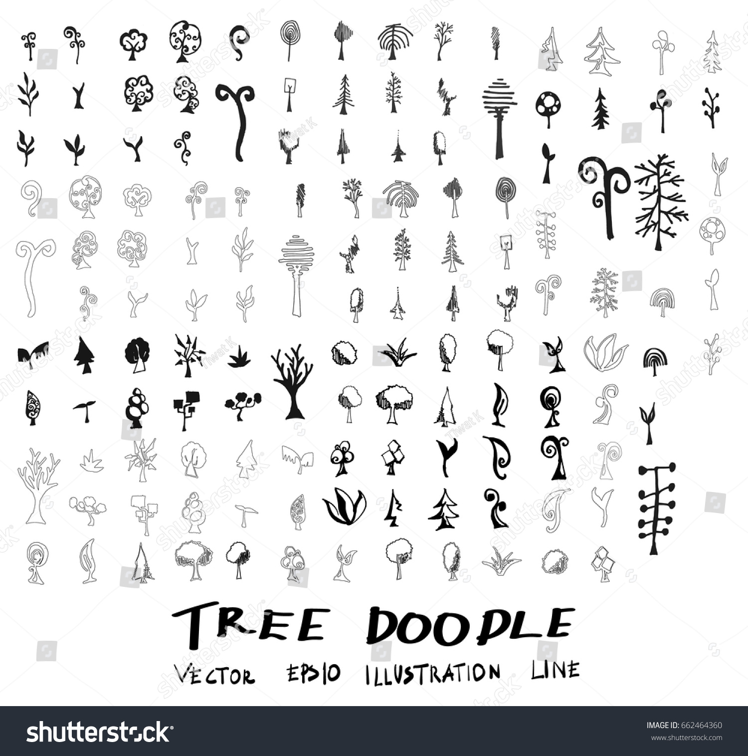 Set Tree Doodles Vector: vetor stock (livre de direitos) 662464360 ...