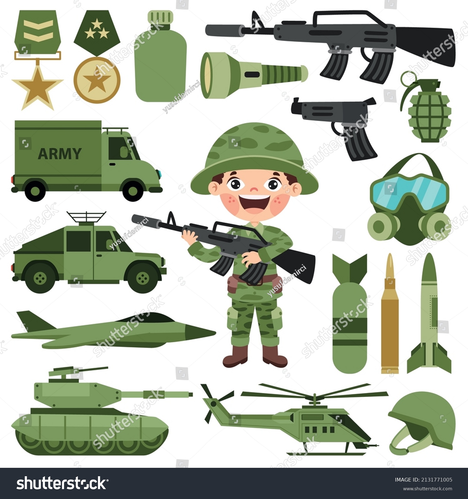 Set Various Army Elements Stock Vector (Royalty Free) 2131771005 ...