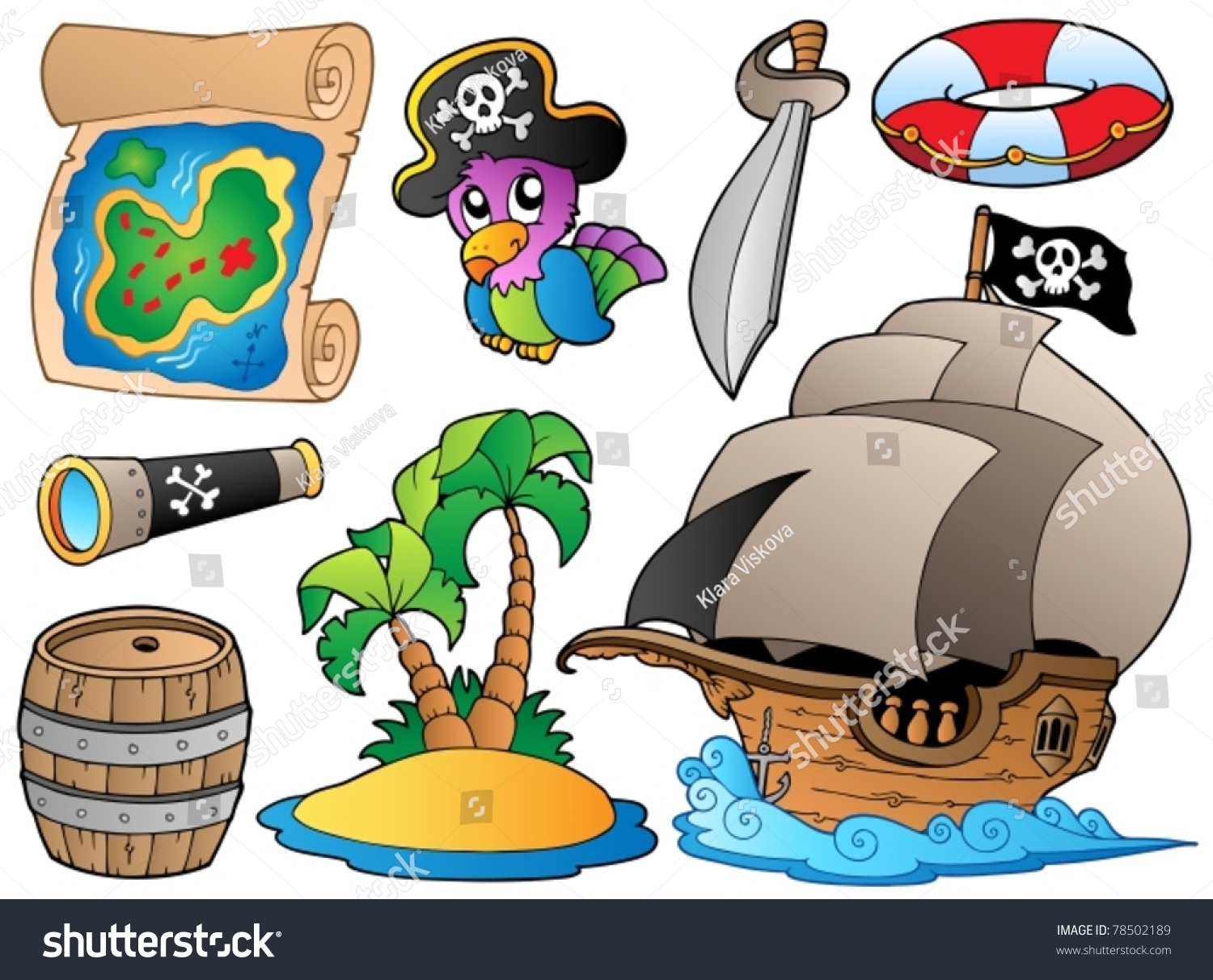 Set Various Pirate Objects Vector Illustration Stock Vector (Royalty ...