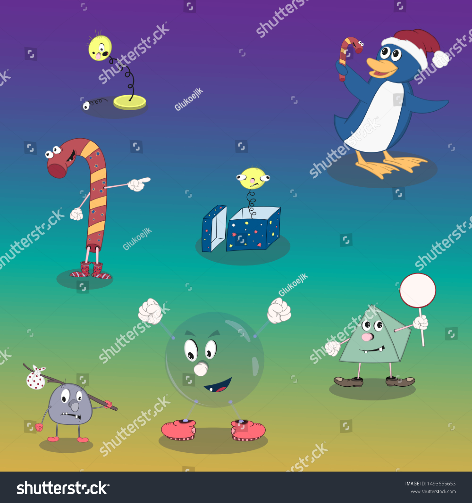 「set Vector Cartoon Characters Different Poses」のベクター画像素材(ロイヤリティフリー