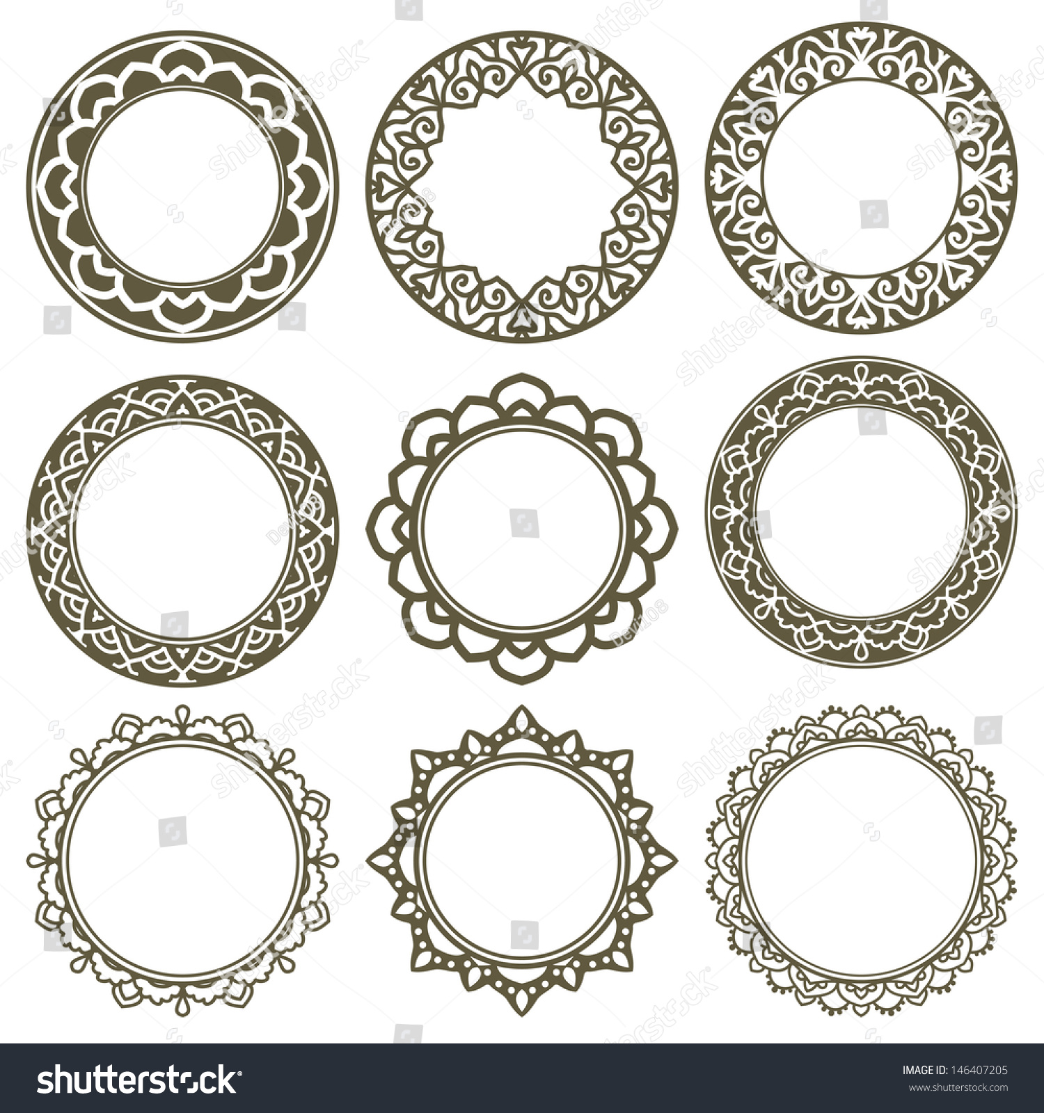 Set 9 Vector Circle Ornate Frames Stock Vector (Royalty Free) 146407205