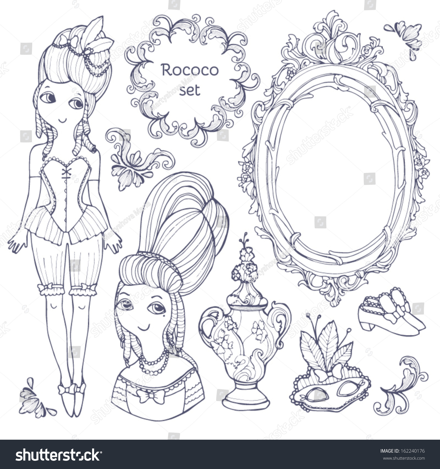 Set Of Vector Hand-Drawn Rococo Elements. - 162240176 : Shutterstock