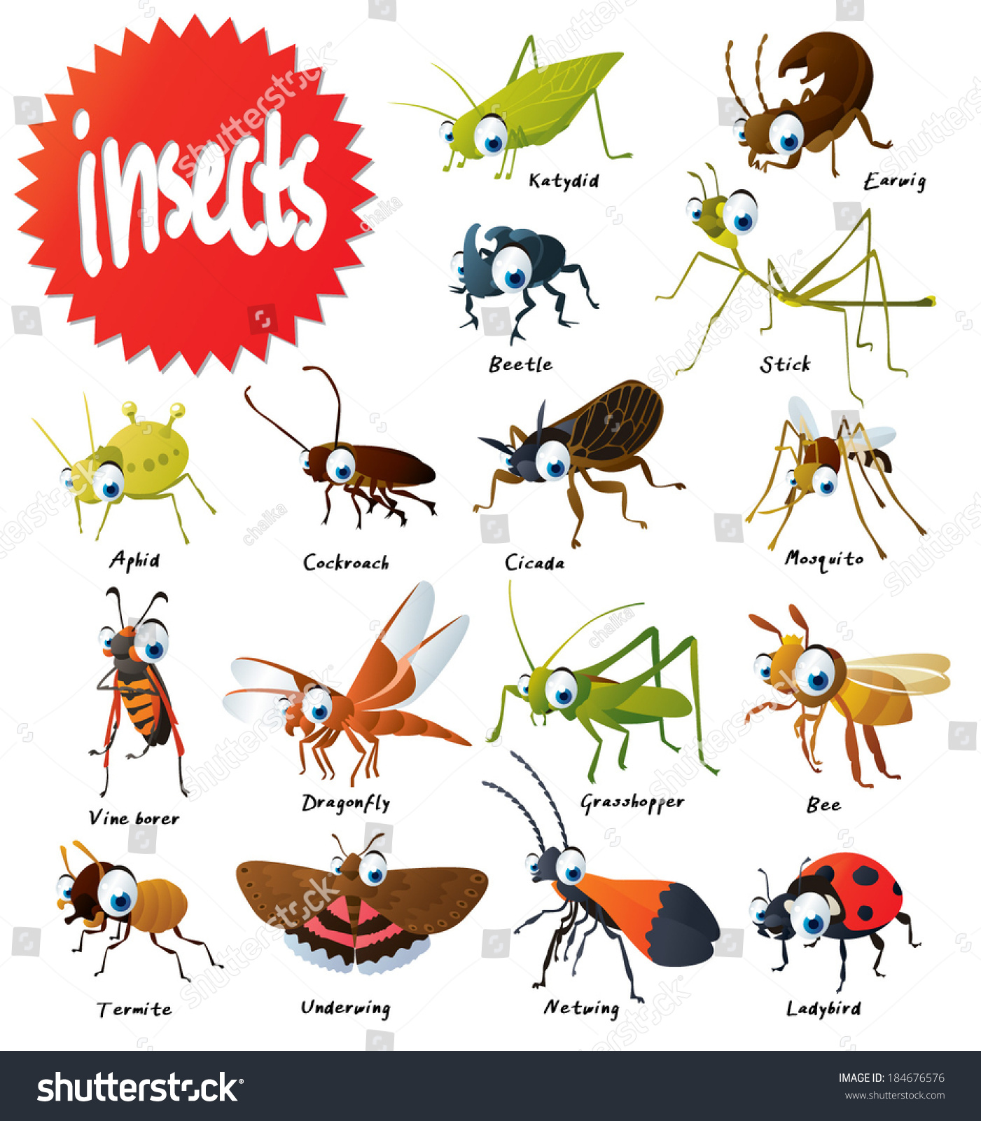 Set Vector Insects Stock Vector (Royalty Free) 184676576 - Shutterstock