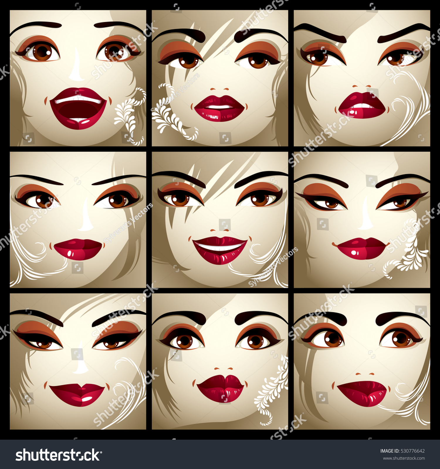 Set Vector Portraits Sexy Women Different Stock Vector Royalty Free 530776642