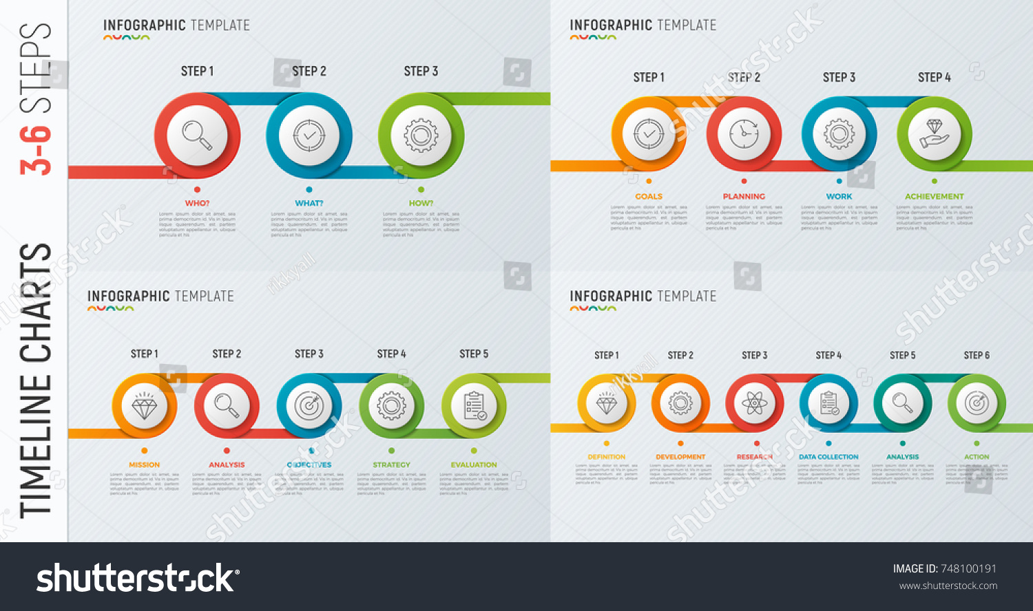 Vektor Stok Set Vector Timeline Chart Infographic Designs (Tanpa ...