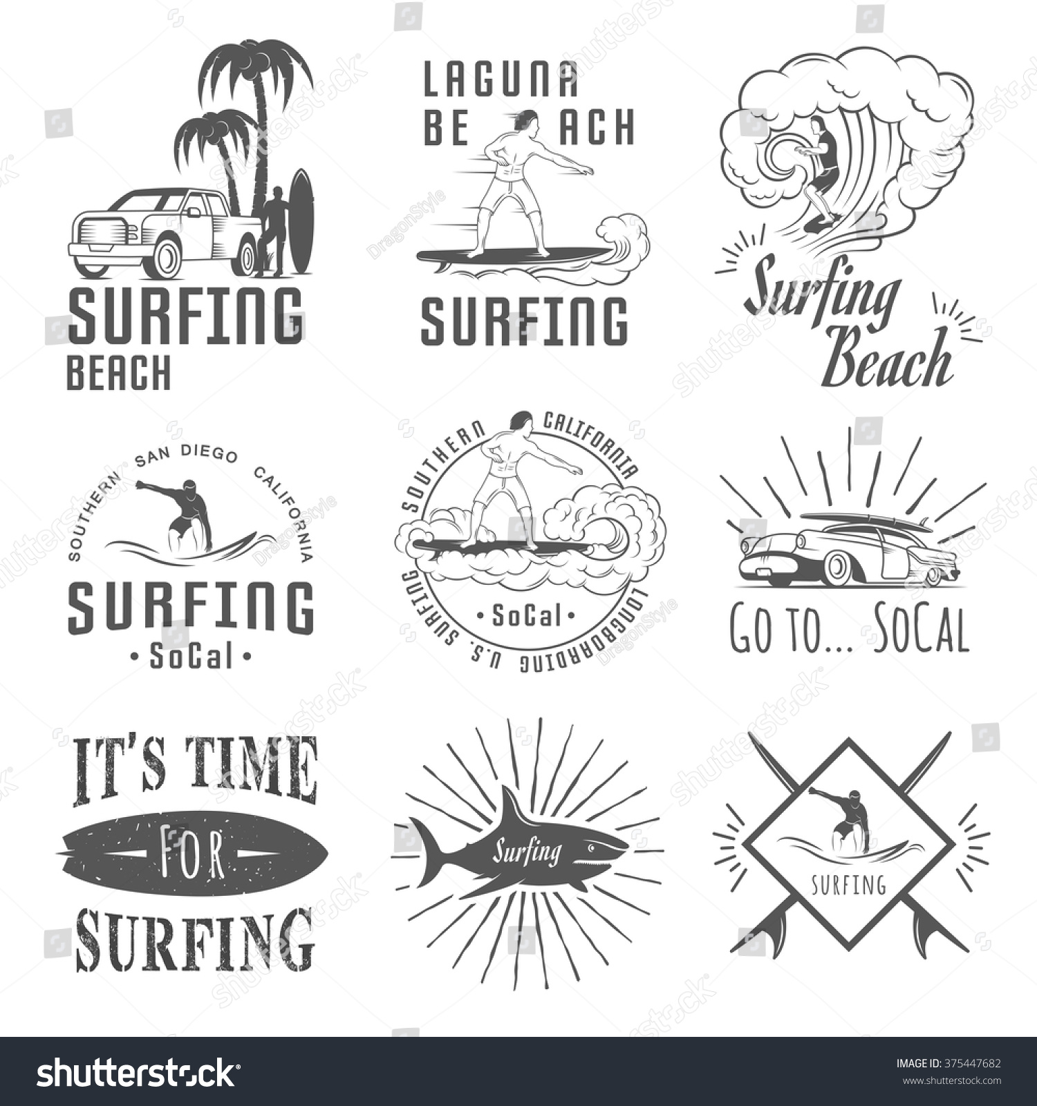 Set Vintage Surfing Graphics Emblems Badges Stock Vector (Royalty Free ... Set Vintage Surfing Graphics Emblems Badges Stock Vector (Royalty Free ...