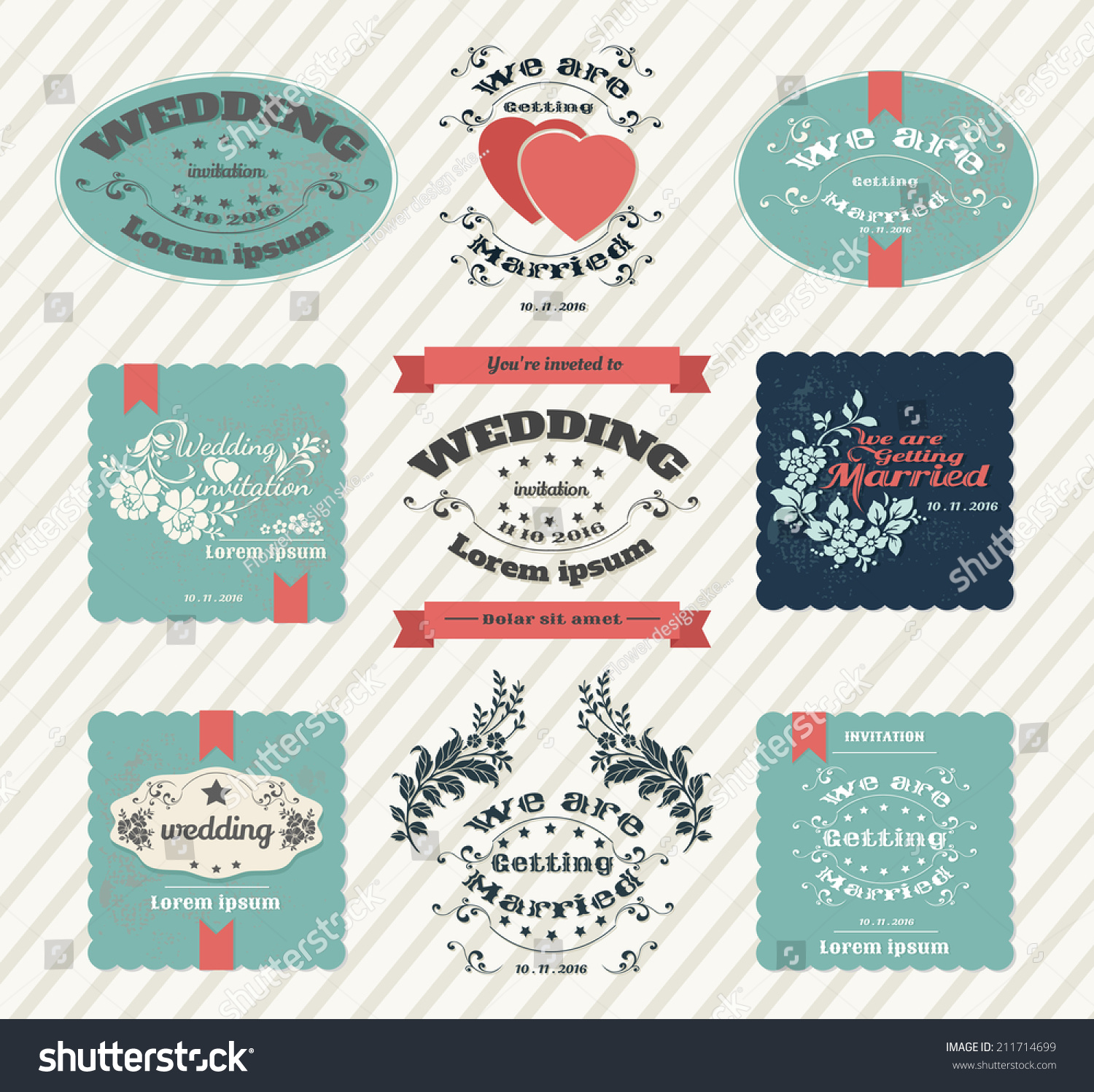 Set Wedding Invitation Vintage Design Elements Stock Vector Royalty Free 211714699 Shutterstock
