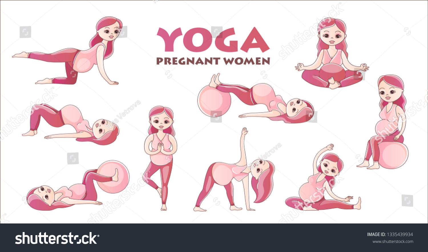 Set Yoga Poses Pregnant Women Prenatal เวกเตอร์สต็อก ปลอดค่าลิขสิทธิ์ 1335439934