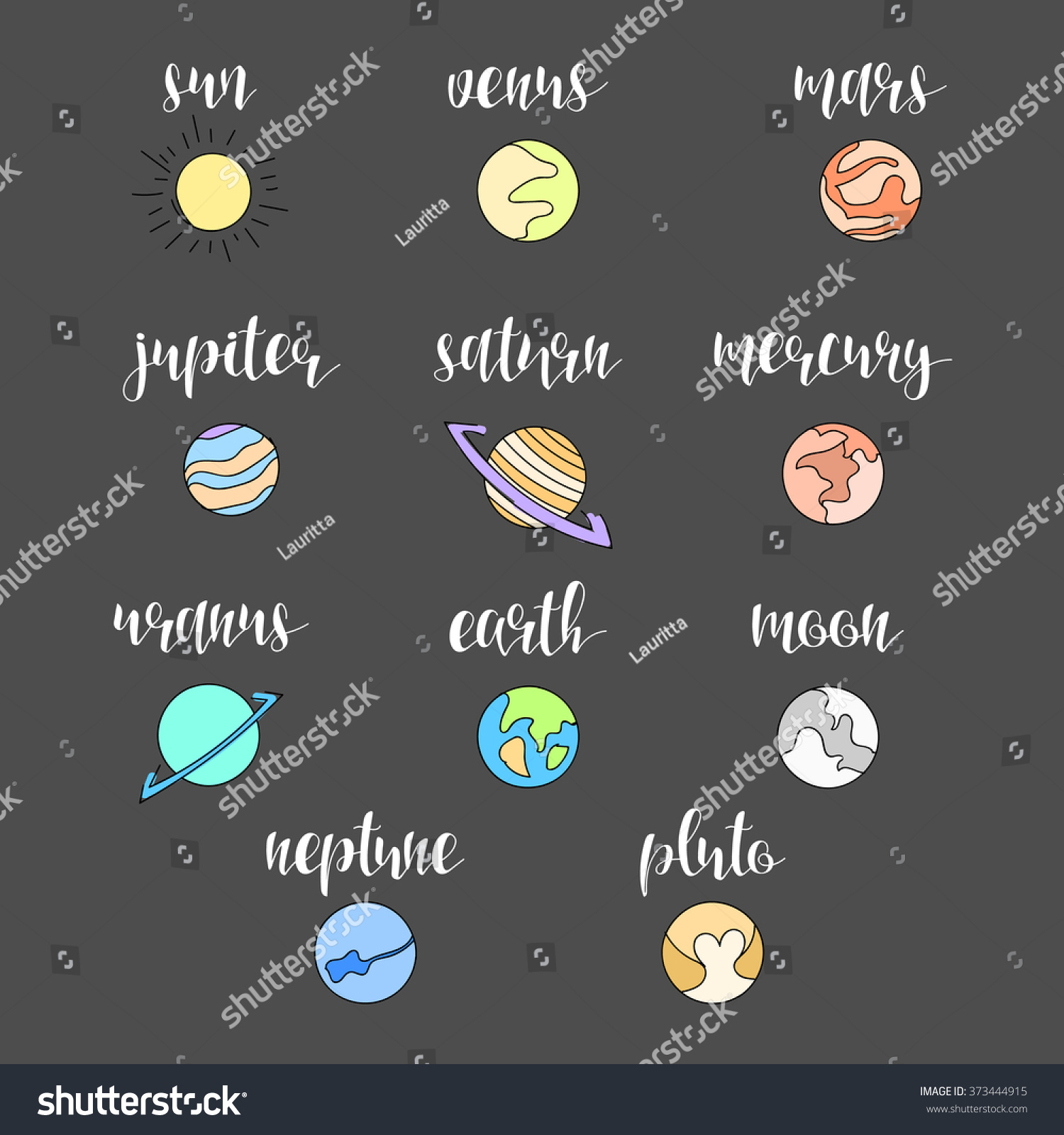 Set Painted Planets Handmade Calligraphy: เวกเตอร์สต็อก (ปลอดค่า ...