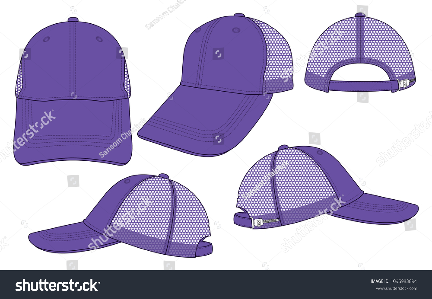 Set Purple Mesh Baseball Cap Vector Stock Vector (Royalty Free) 1095983894