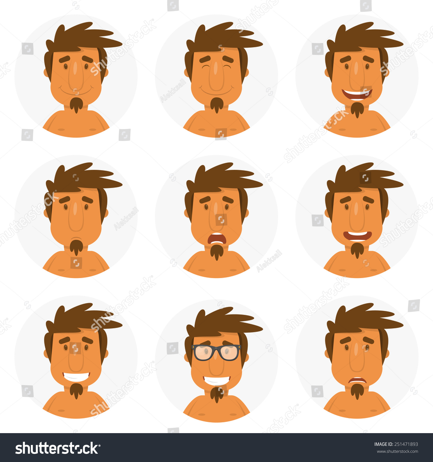 Set Round Avatars Fun Guy Vector Stock Vector (Royalty Free) 251471893 ...