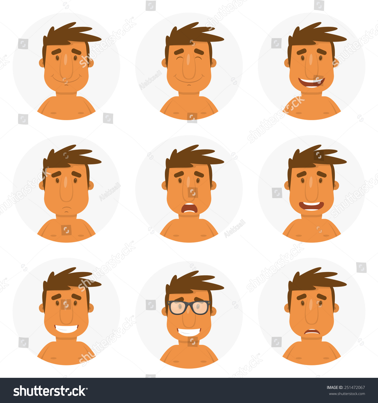 Set Round Avatars Fun Guy Vector Stock Vector (Royalty Free) 251472067 ...
