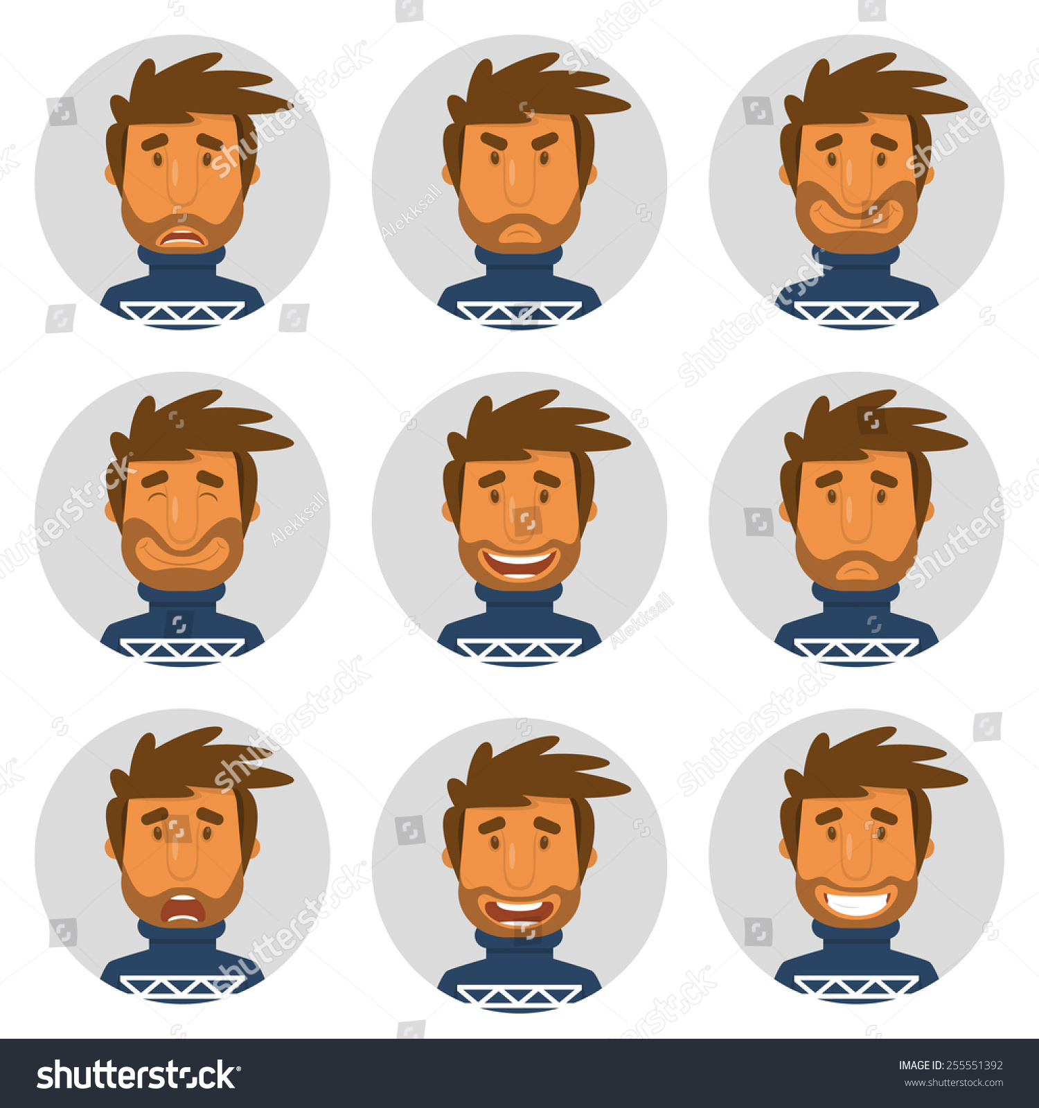Set Round Avatars Fun Guy Vector Stock Vector (Royalty Free) 255551392