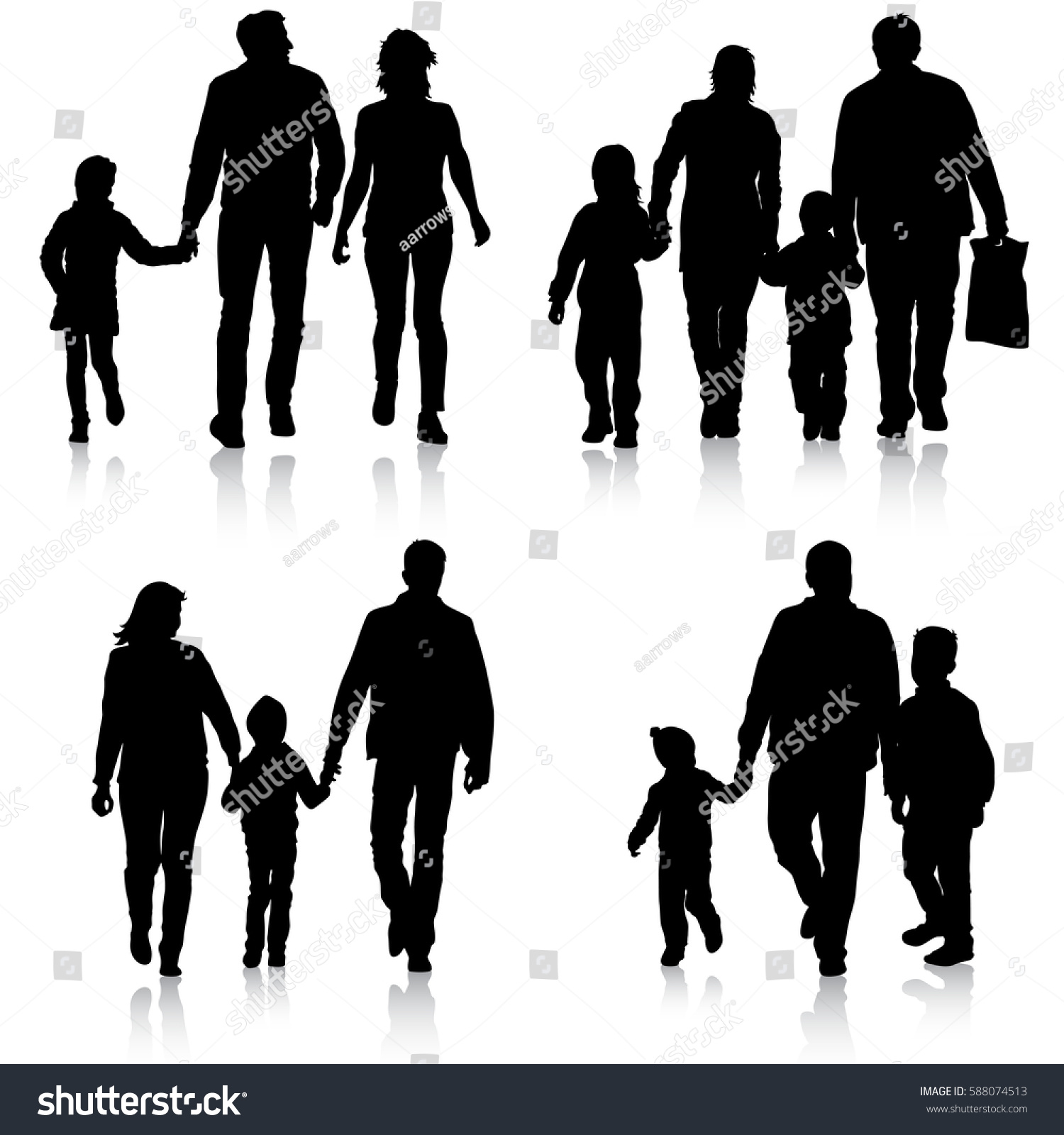 Set Silhouette Happy Family On White: vector de stock (libre de ... Set Silhouette Happy Family On White: vector de stock (libre de ...