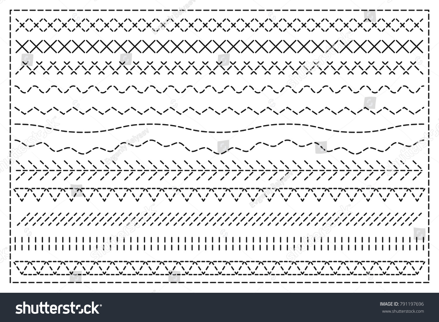 Set Stitch Sewing Machine Sewing Seam Stock Vector Royalty Free 791197696