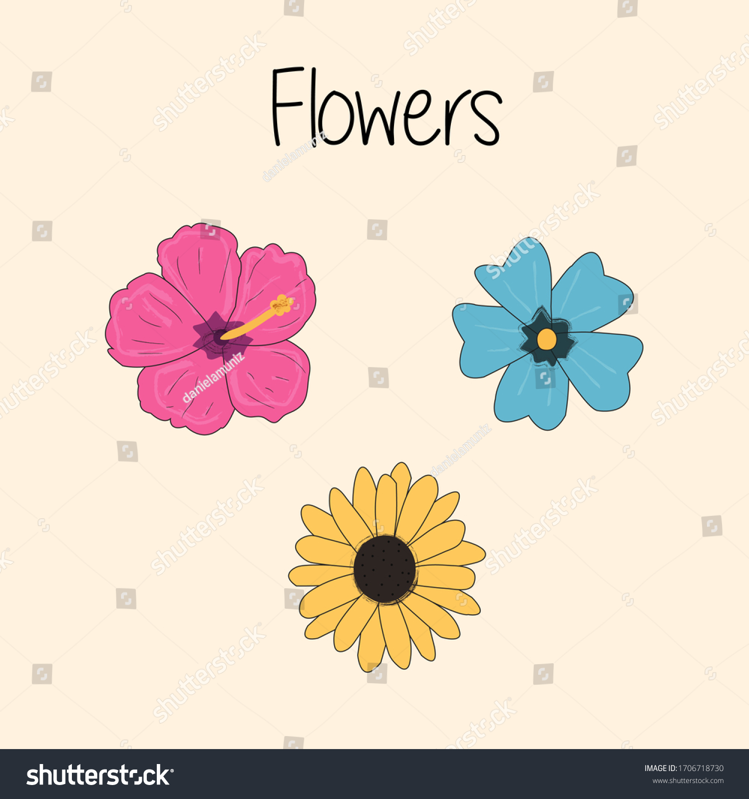Set Three Flowers Illustration Spring Stock Vector (Royalty Free ...