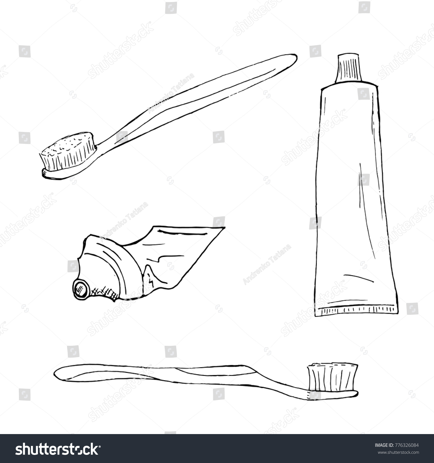 Set Toothpaste Toothbrushes Handdrawn Sketch Stock Vector (Royalty Free ...