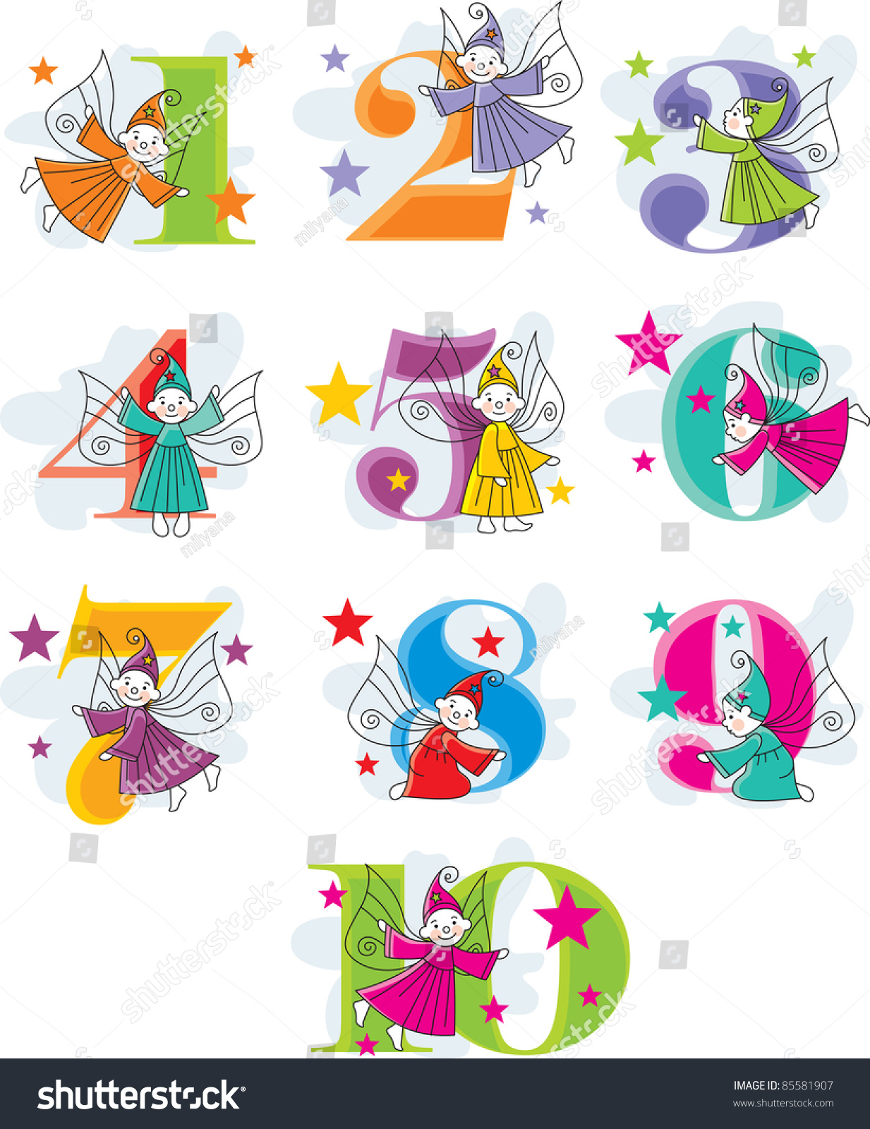 Set Vector Funny Cartoon Numbers Elves Stock Vector (Royalty Free) 85581907