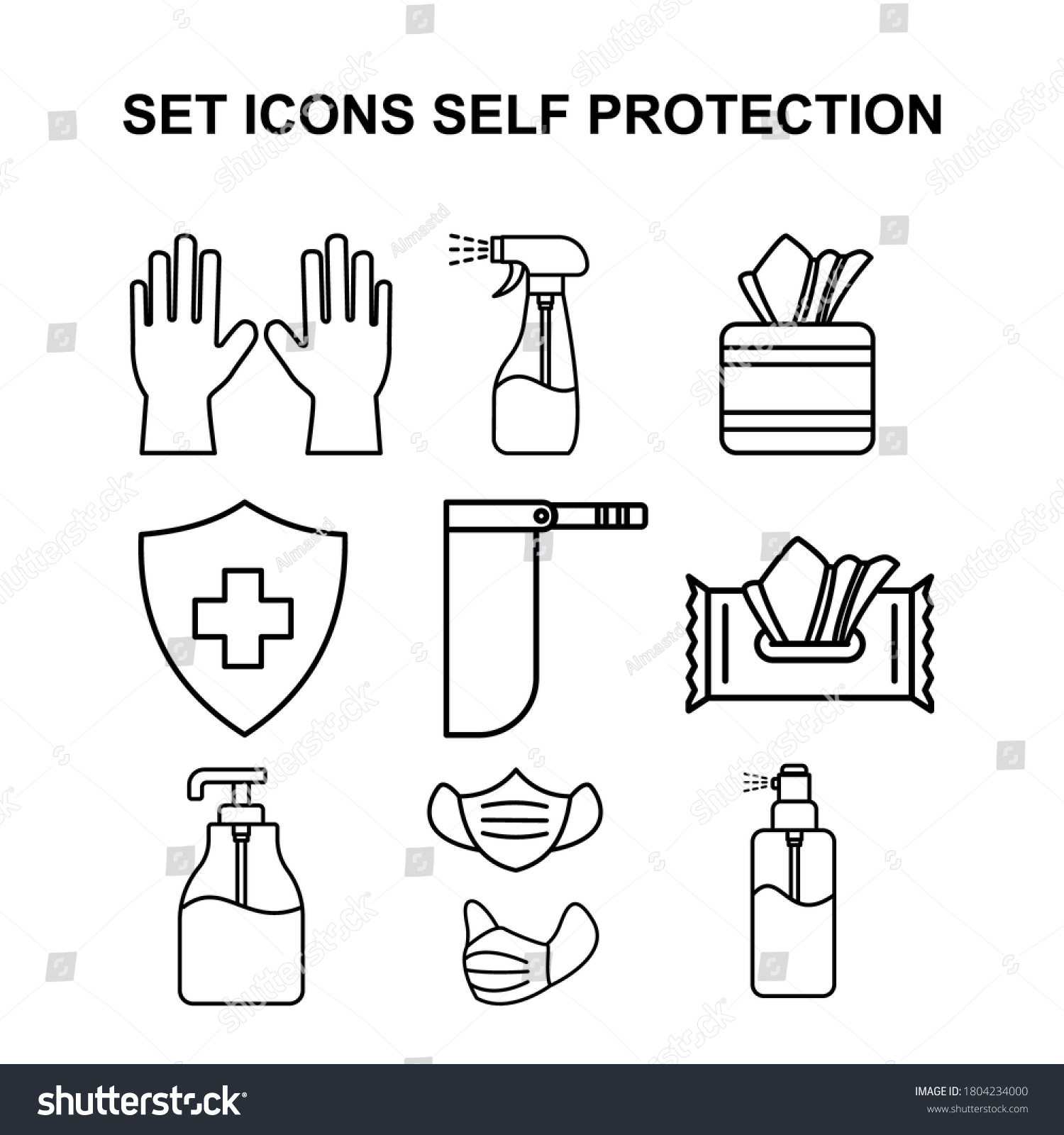 Set Vector Icons Self Protection Stock Vector (Royalty Free) 1804234000 ...