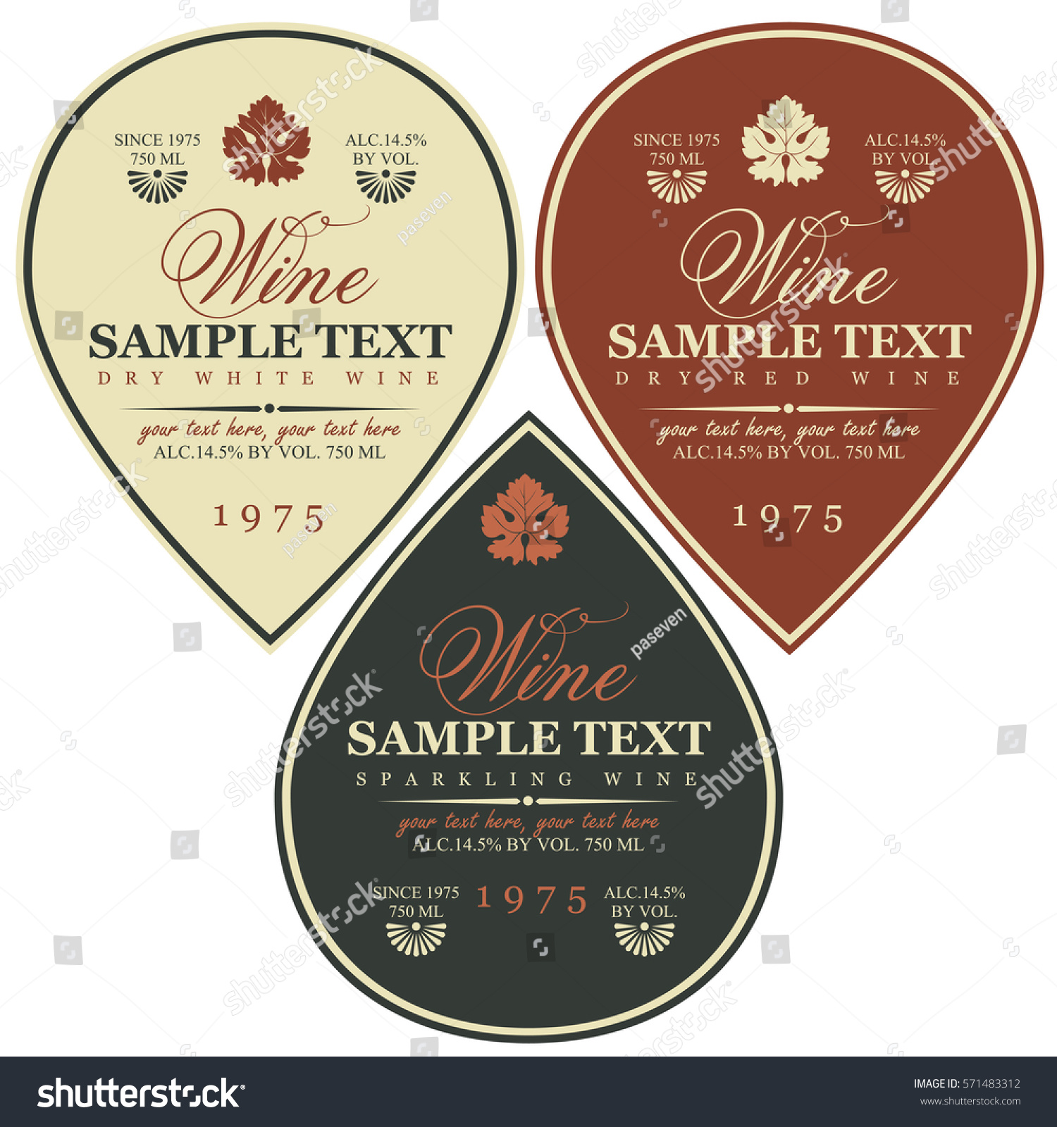 Set Vector Wine Labels Vine Leaves Stock Vector (Royalty Free ...