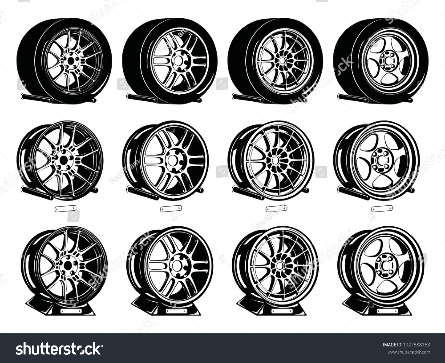 Set Wheels Rims Vector Stock Vector (Royalty Free) 1927588163