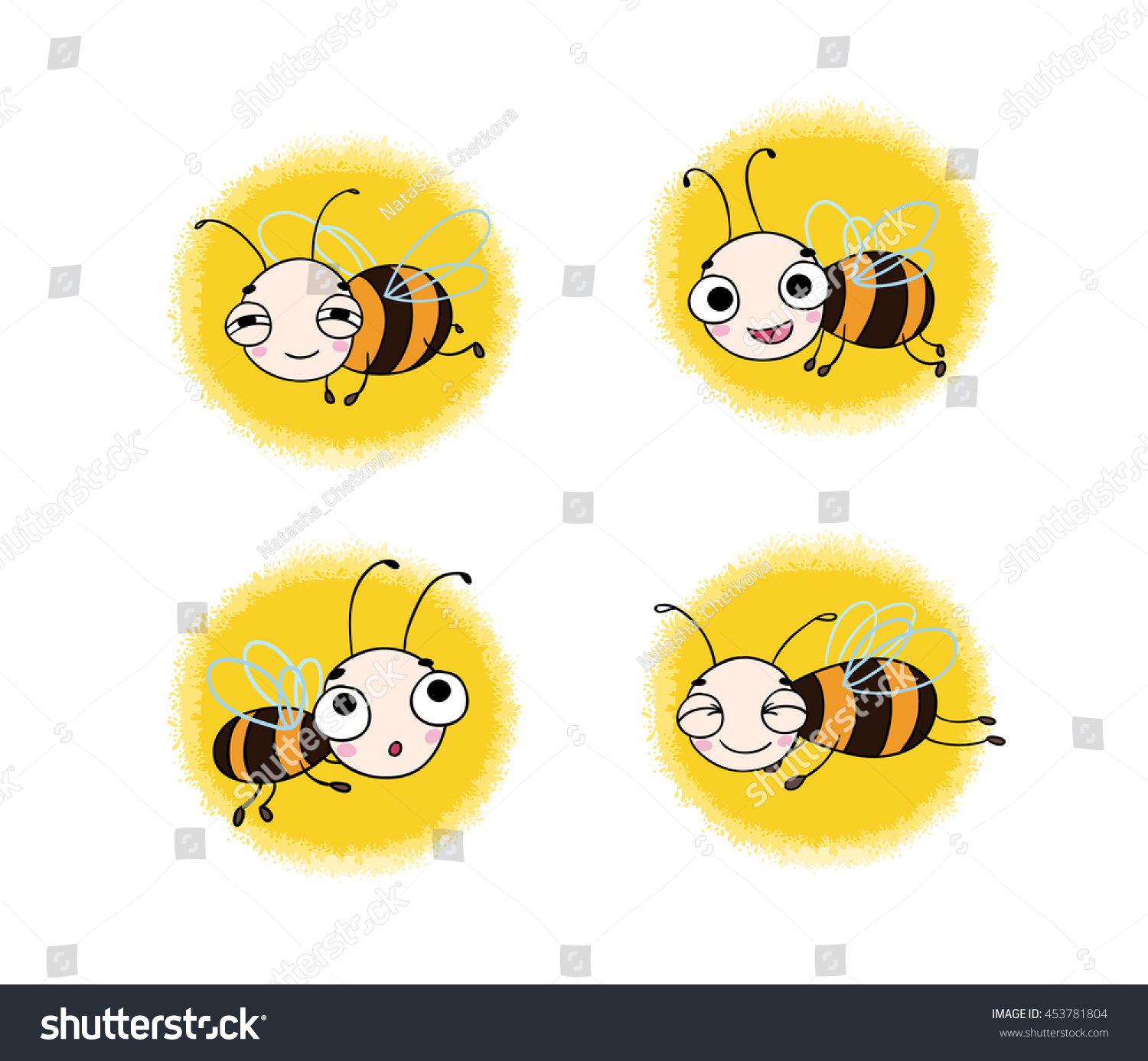 Set Cute Cartoon Bees Vector Illustration Stock Vector (Royalty Free ...