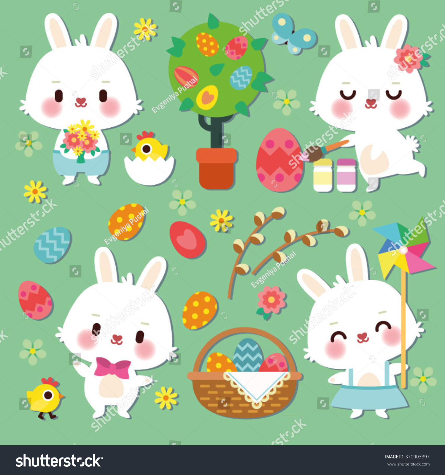 Set Cute Cartoon Easter Bunny Easter: vetor stock (livre de direitos ...