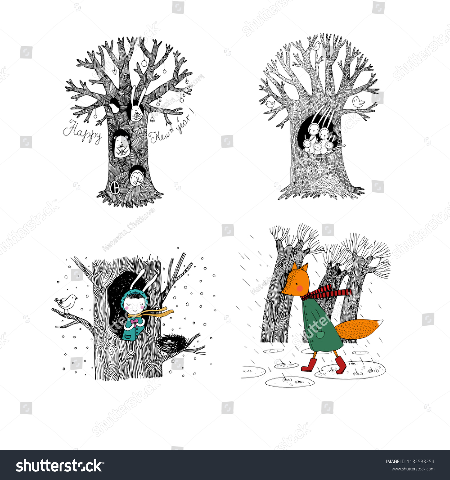 Set Magic Trees Fairy Forest Hand Stock Vector (Royalty Free ...