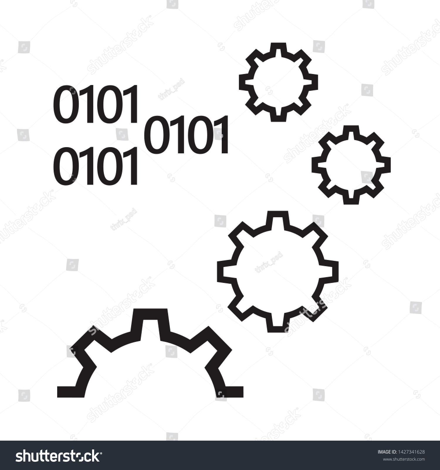 Settings Cogwheel 0101 Binary Numbers Outline Stock Vector (Royalty ...