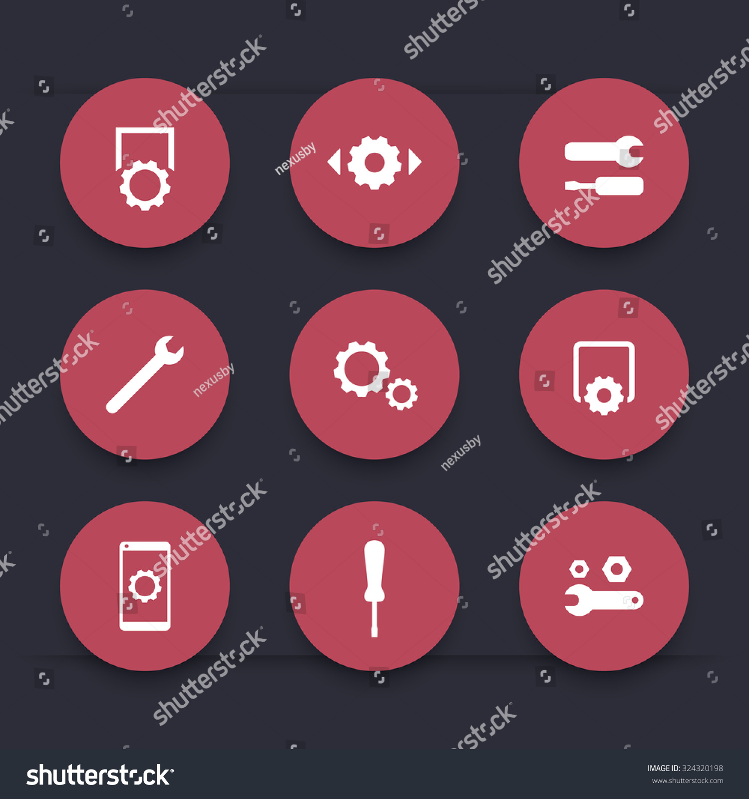 Settings Configuration Preferences Round Red Icons Stock Vector ...