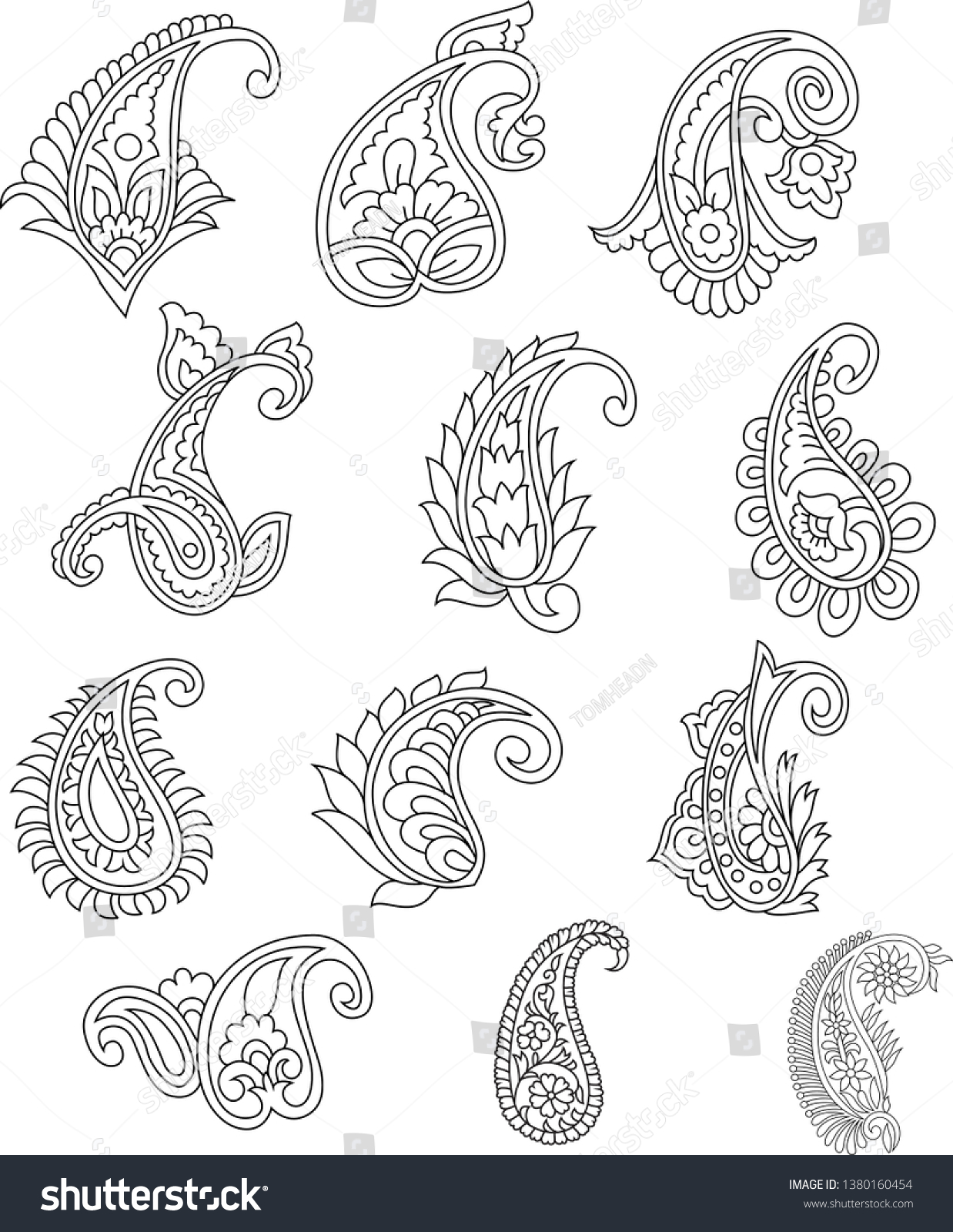Setup Traditional Indian Paisley Pattern Stock Vector (Royalty Free ...