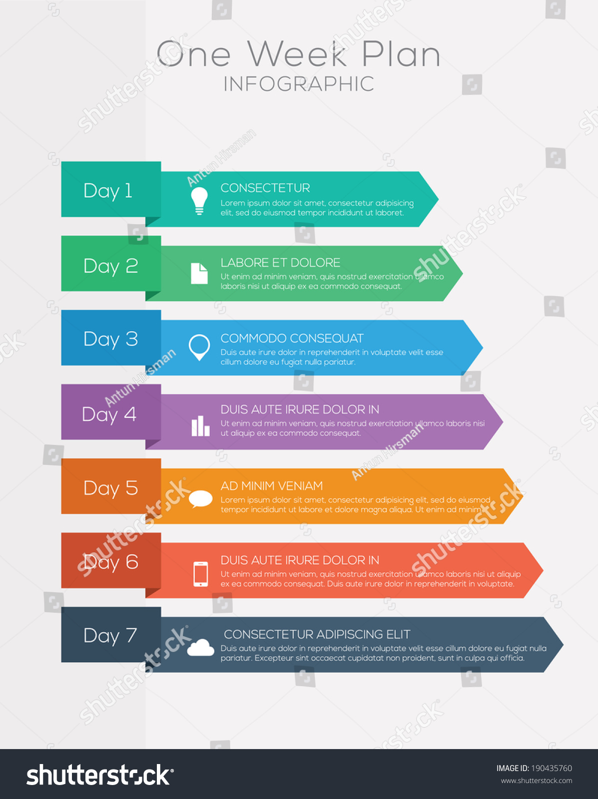 Seven Day Plan Infographics Set Elements 스톡 벡터(로열티 프리) 190435760 ...