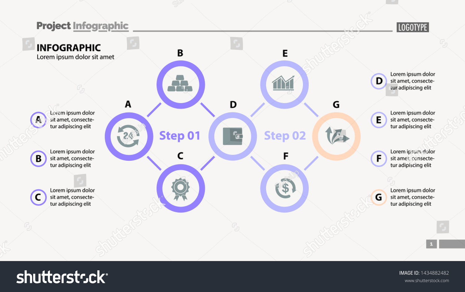 Seven Elements Process Chart Slide Template Stock Vector (Royalty Free ...