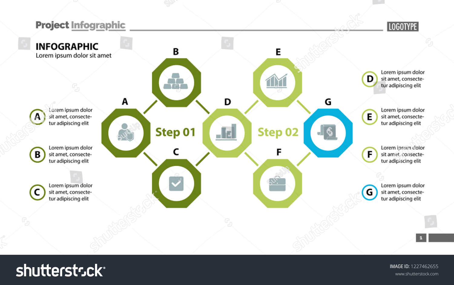 Seven Elements Process Chart Slide Template Stock Vector (Royalty Free ...