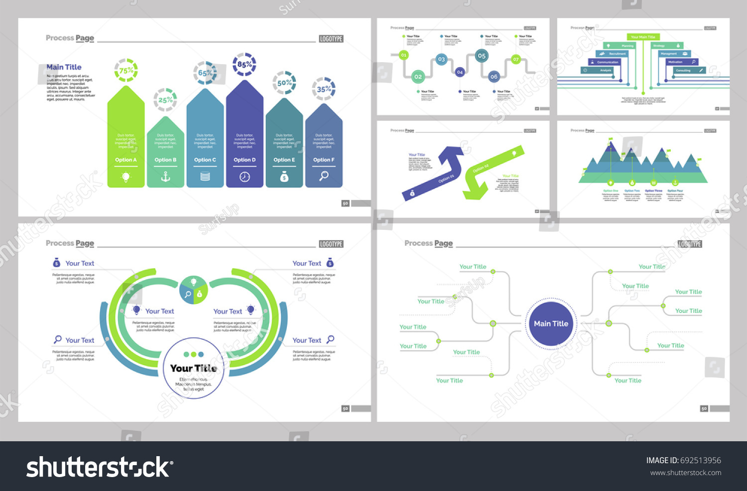 Seven Planning Slide Templates Set: เวกเตอร์สต็อก (ปลอดค่าลิขสิทธิ์ ...