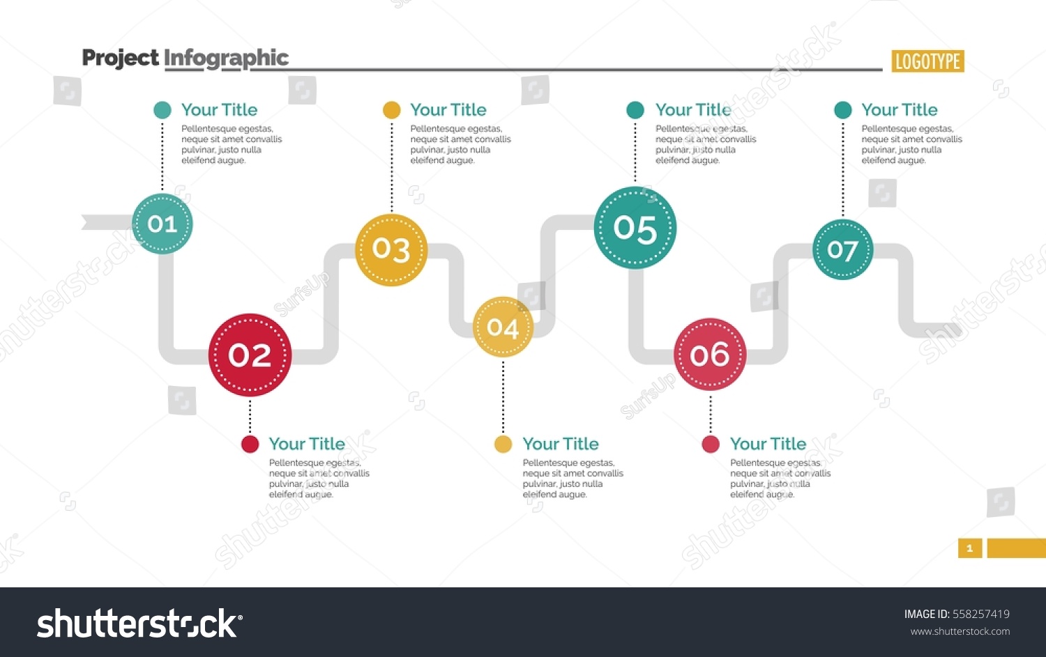 Seven Steps Diagram Slide Template: vector de stock (libre de regalías ...