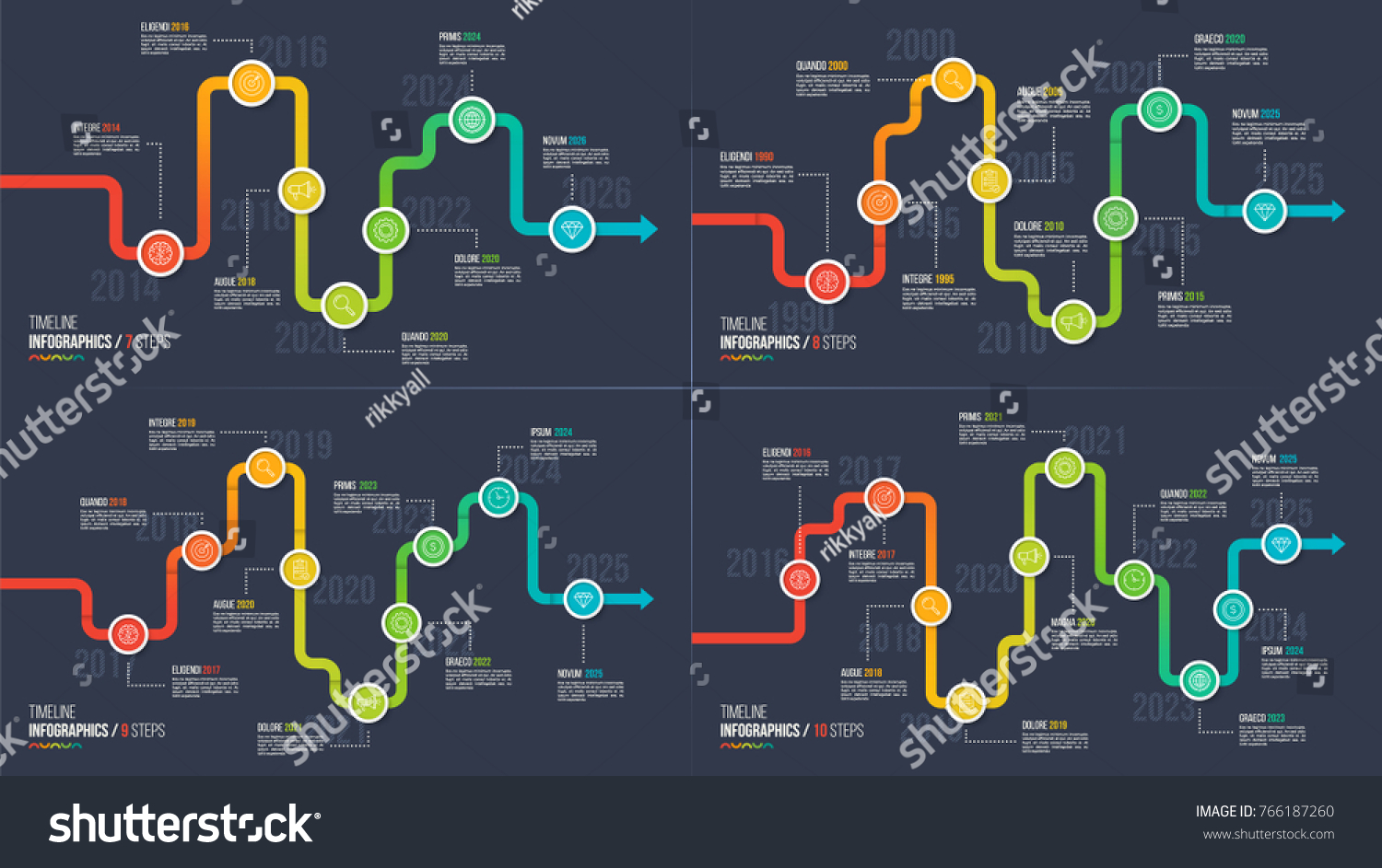 Seventen Steps Timeline Milestone Infographic Charts Stock Vector ...