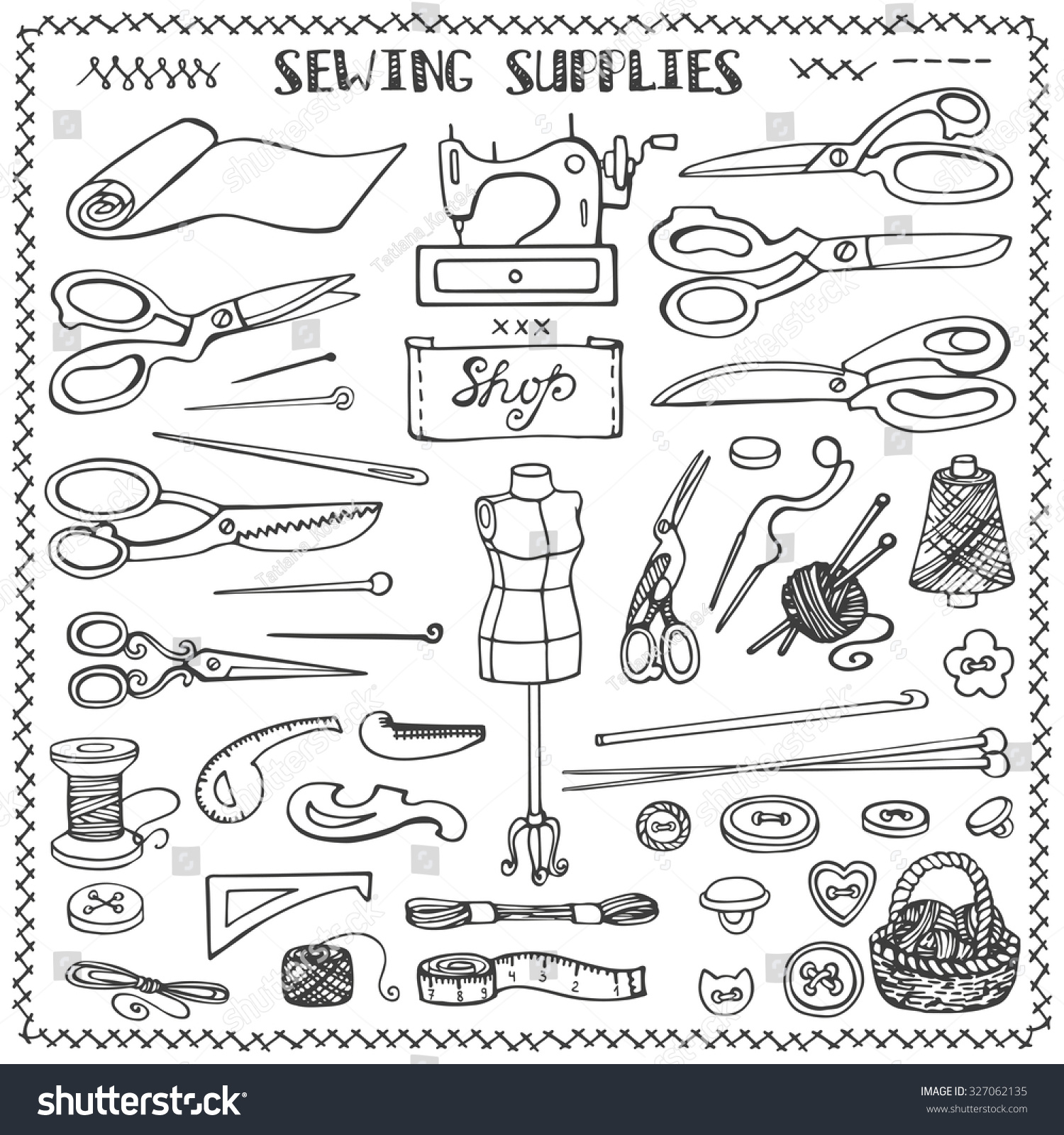 Sewing Needlework Doodle Icons Set Linear Hand Stock Vector Royalty
