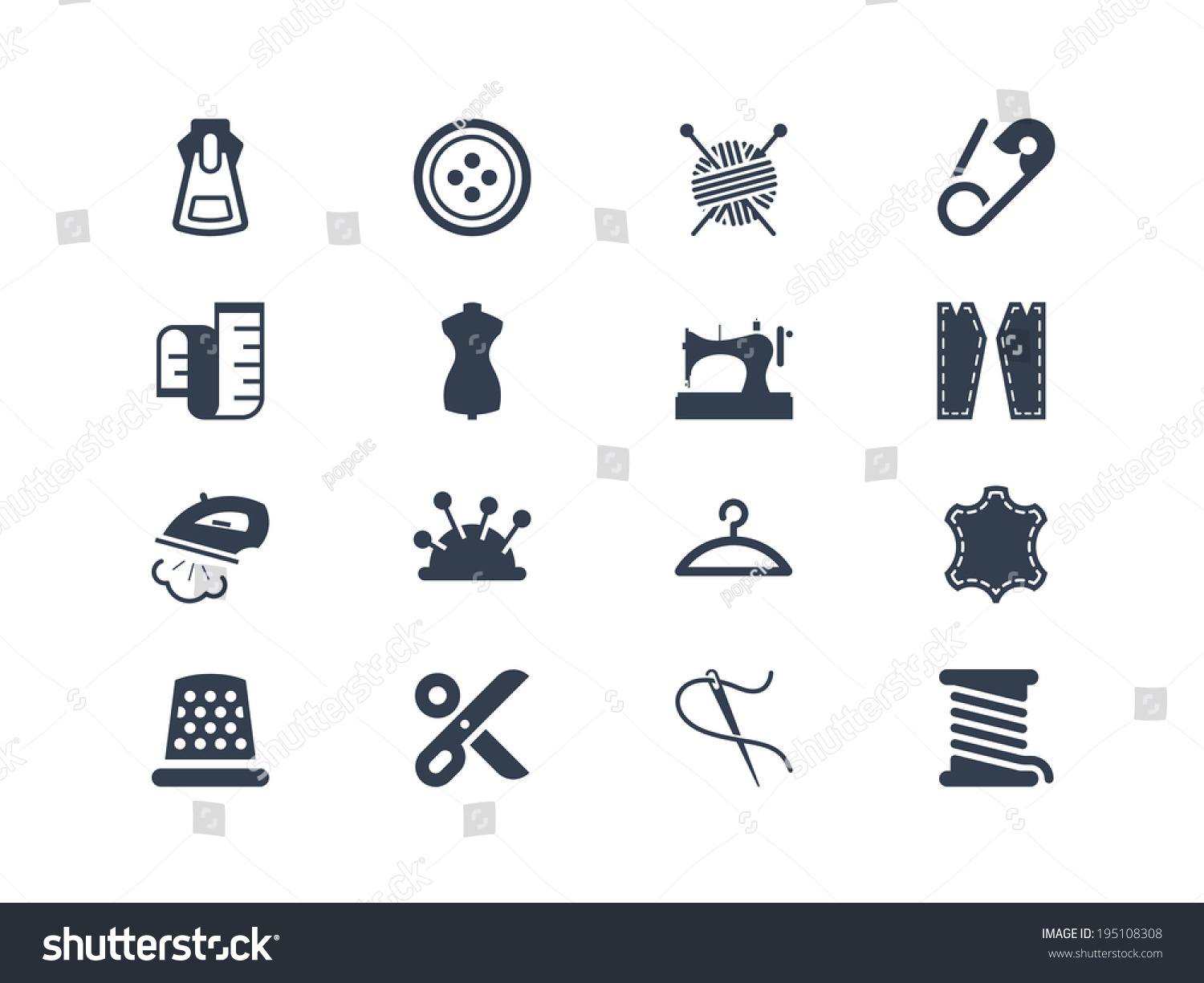 Sewing Tailor Icons Stock Vector (Royalty Free) 195108308