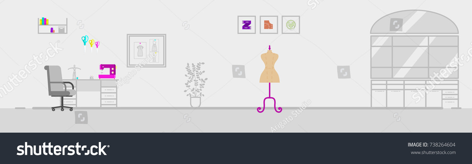 Sewing Workshop Interior Background Vector Illustration Stock Vector ...